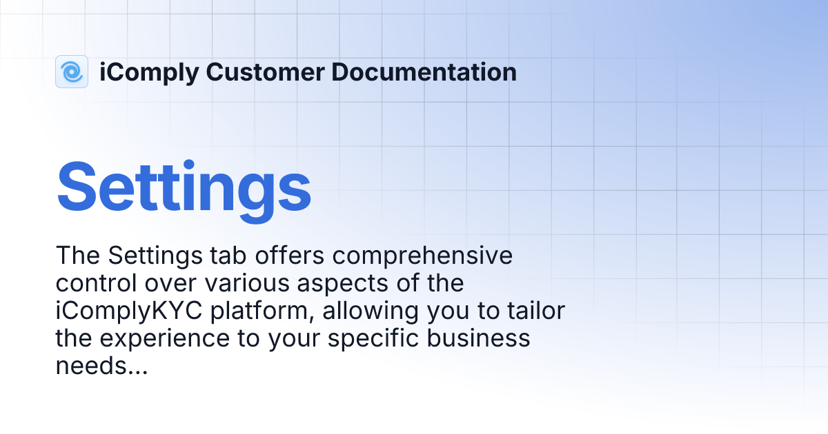 Settings | iComply Customer Documentation