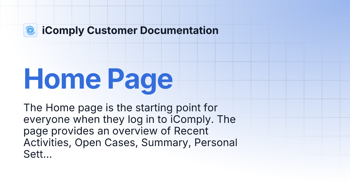 Home Page | iComply Customer Documentation